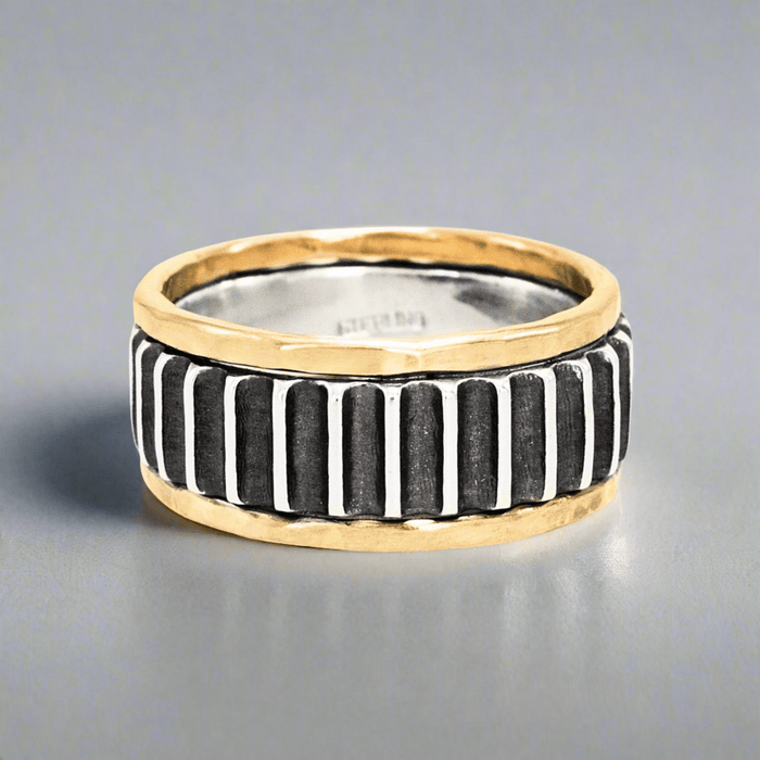 Mixed Metal Industrial Ring 14K Gold Sterling Silver | Bold | J+I
