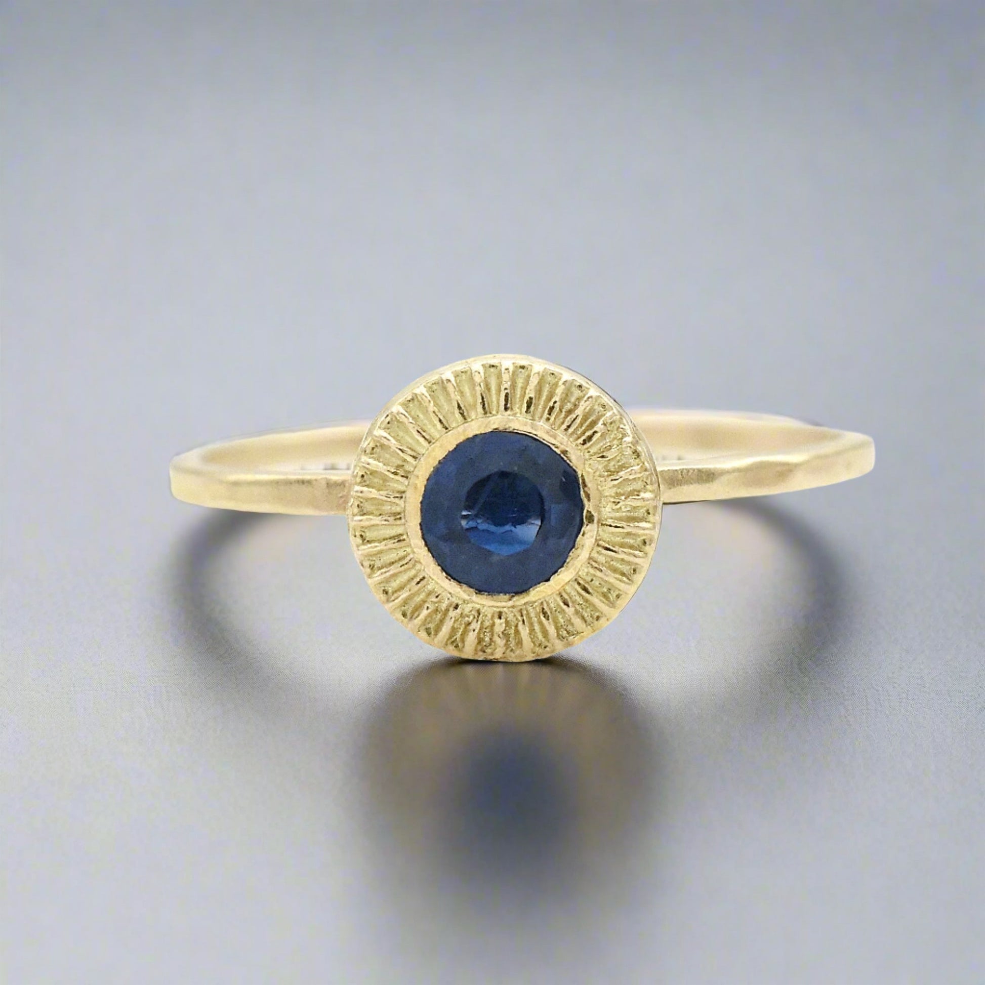 Elegant Aurora Ring with Blue Sapphire and Gold Band
