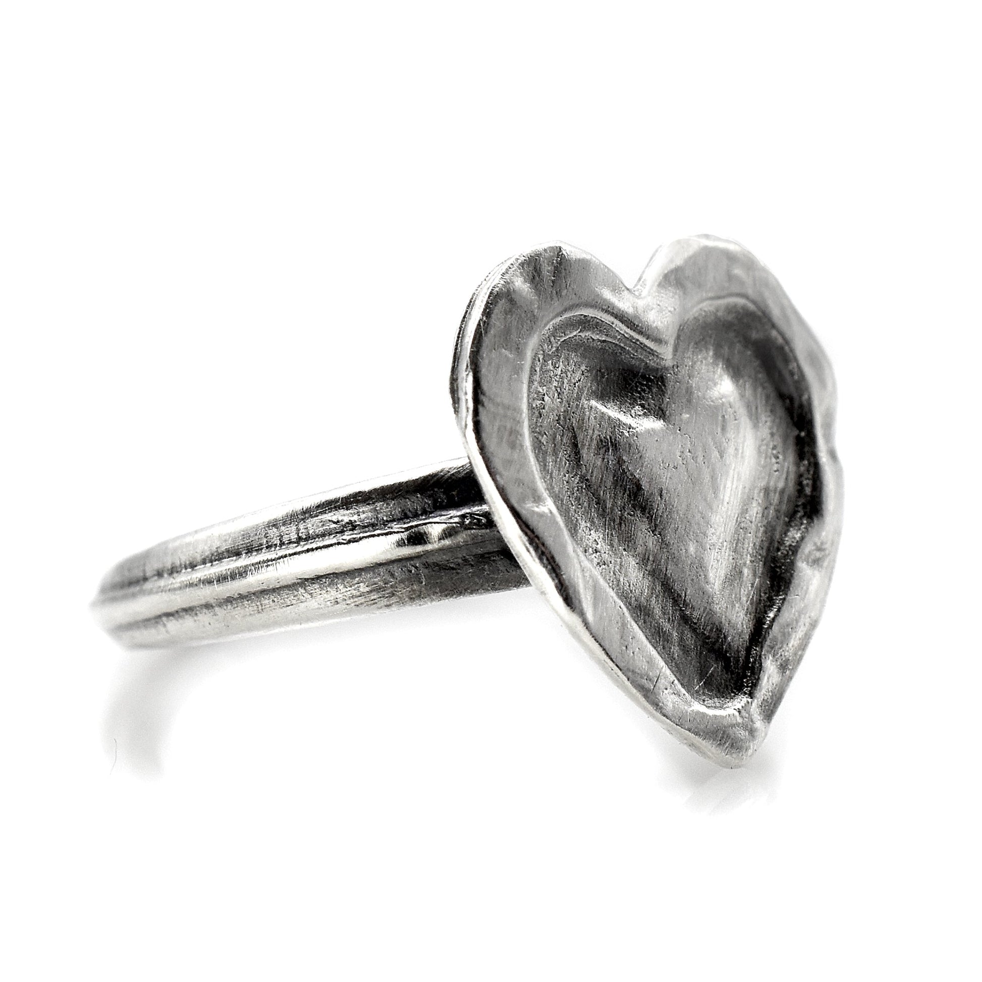 Striking Sterling Silver Ring with Hand Carved Heart